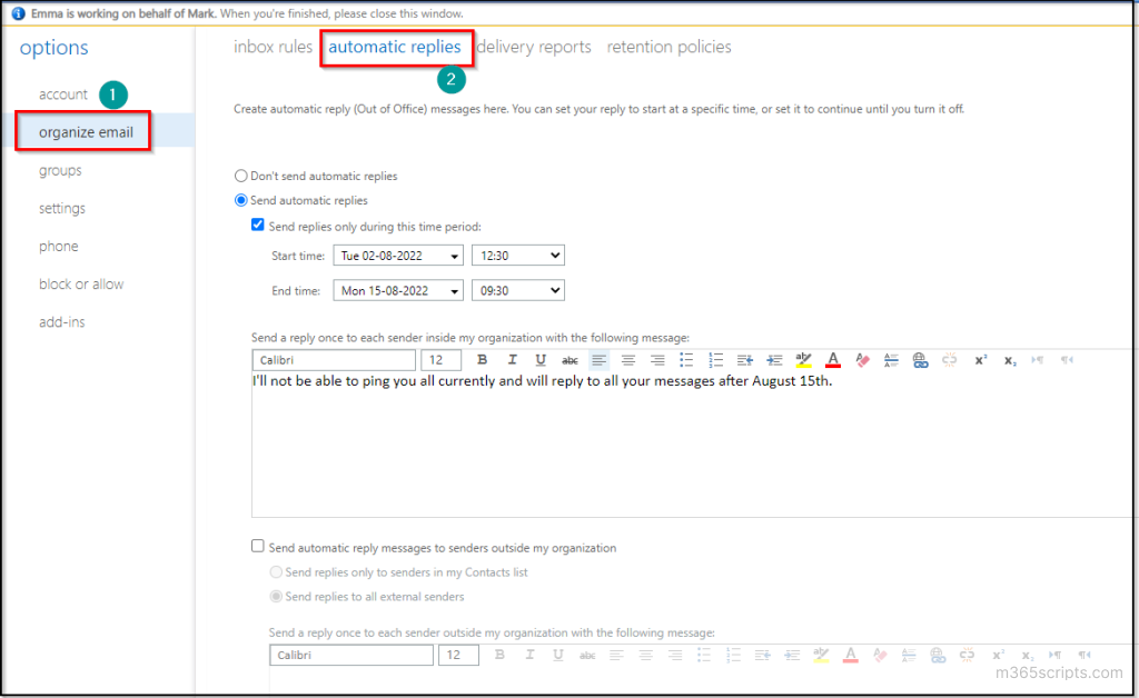 How to Set Automatic Out of Office Reply Using PowerShell