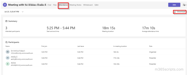 How to get details of users who attended the Teams meeting?
