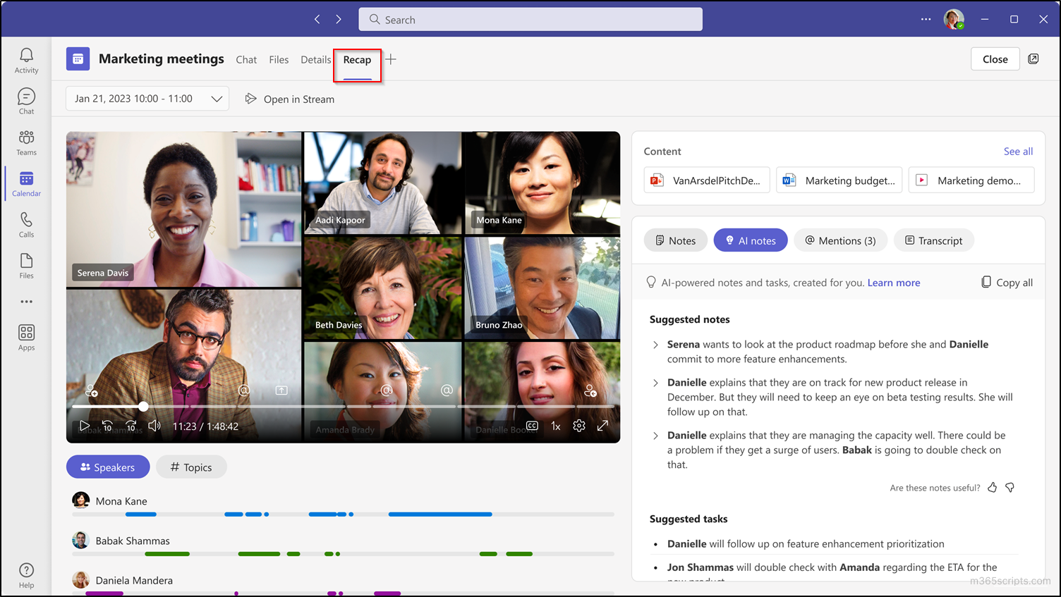 Intelligent Meeting Recap in Microsoft Teams