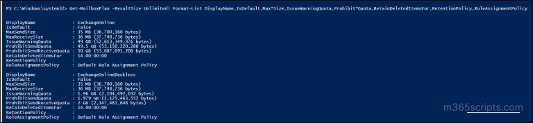 PowerShell Cmdlets to Manage Exchange Online Mailboxes