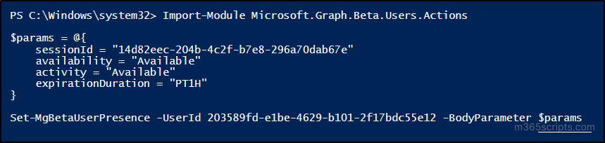 Manage Presence Status in Microsoft Teams Using MS Graph PowerShell