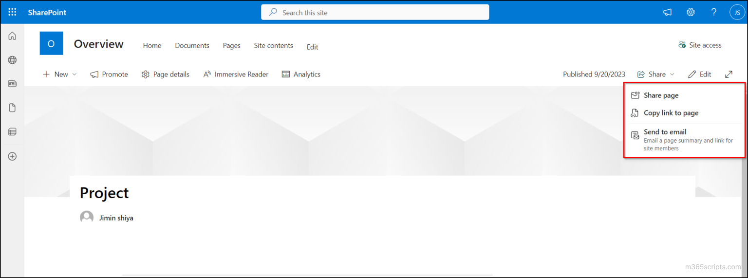SharePoint Page Sharing Feature – A Quick Guide
