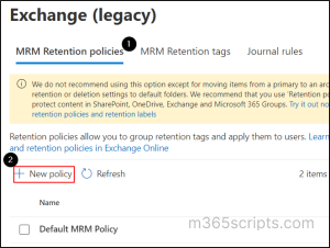 Archive and Deletion Policy for Exchange Online Mailboxes