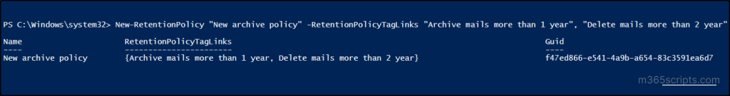 Archive and Deletion Policy for Exchange Online Mailboxes