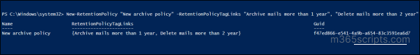 Archive and Deletion Policy for Exchange Online Mailboxes