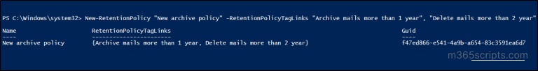 Archive and Deletion Policy for Exchange Online Mailboxes