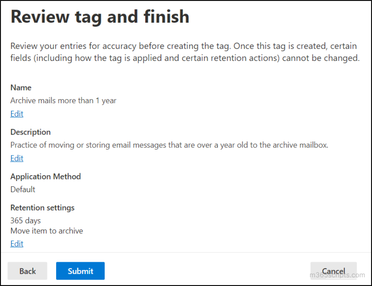 Archive and Deletion Policy for Exchange Online Mailboxes