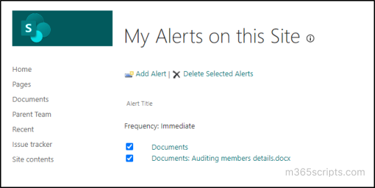 How to Create SPO Alerts on Files, Folders, Lists, & Documents