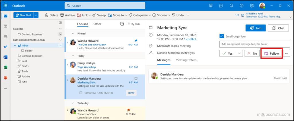 Follow a Meeting in New Outlook