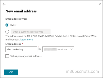 Manage Additional Email Address in Exchange Online