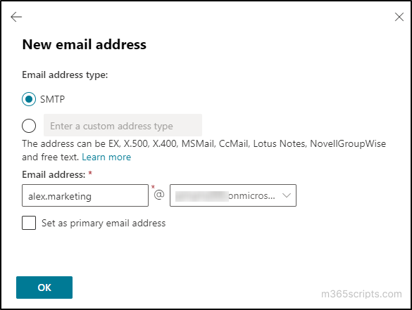 Manage Additional Email Address in Exchange Online