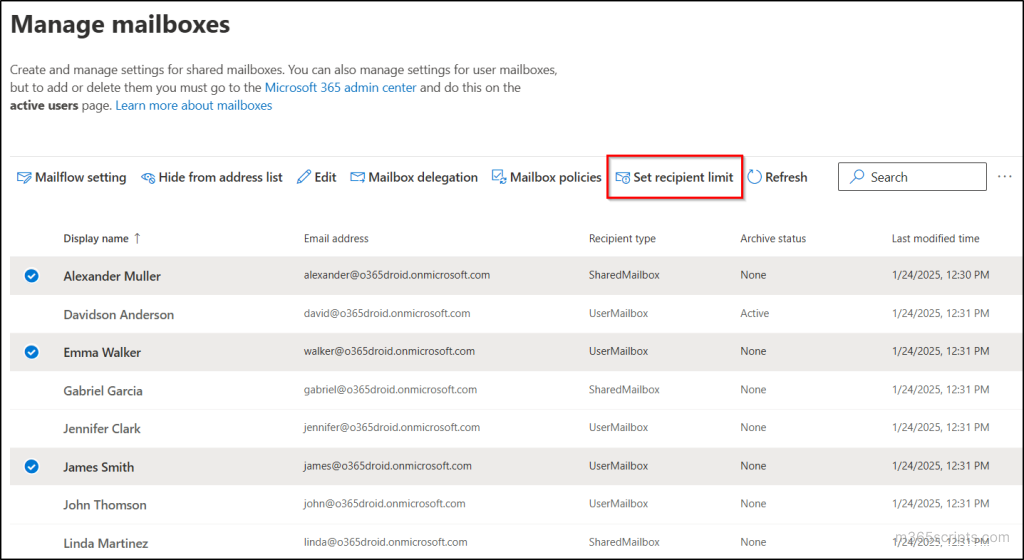 Define Custom Recipient Limits for Exchange Online Mailboxes