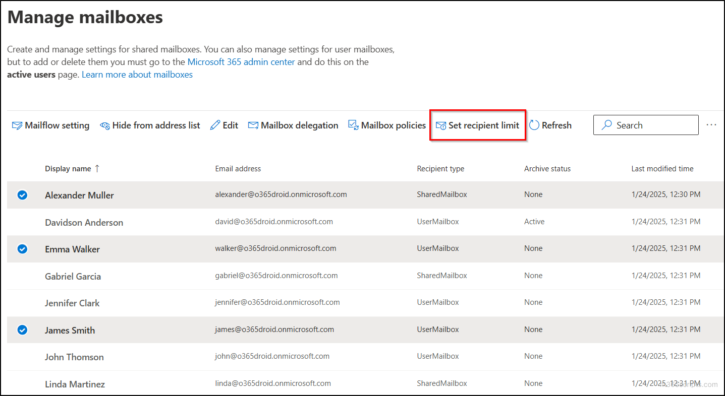Define Custom Recipient Limits for Exchange Online Mailboxes