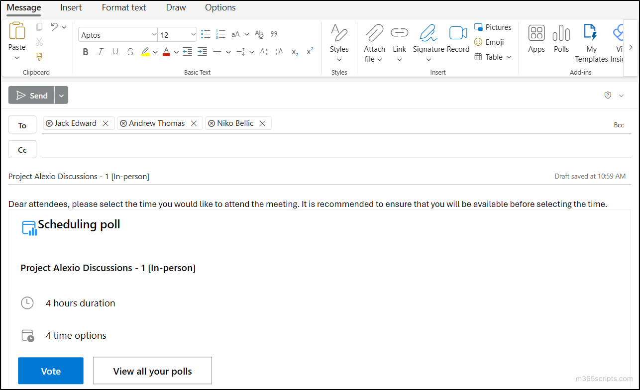 How to Schedule a Meeting with Scheduling Poll in Outlook - Microsoft 365 Scripts