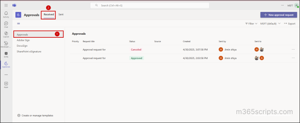 Approvals App in Microsoft teams