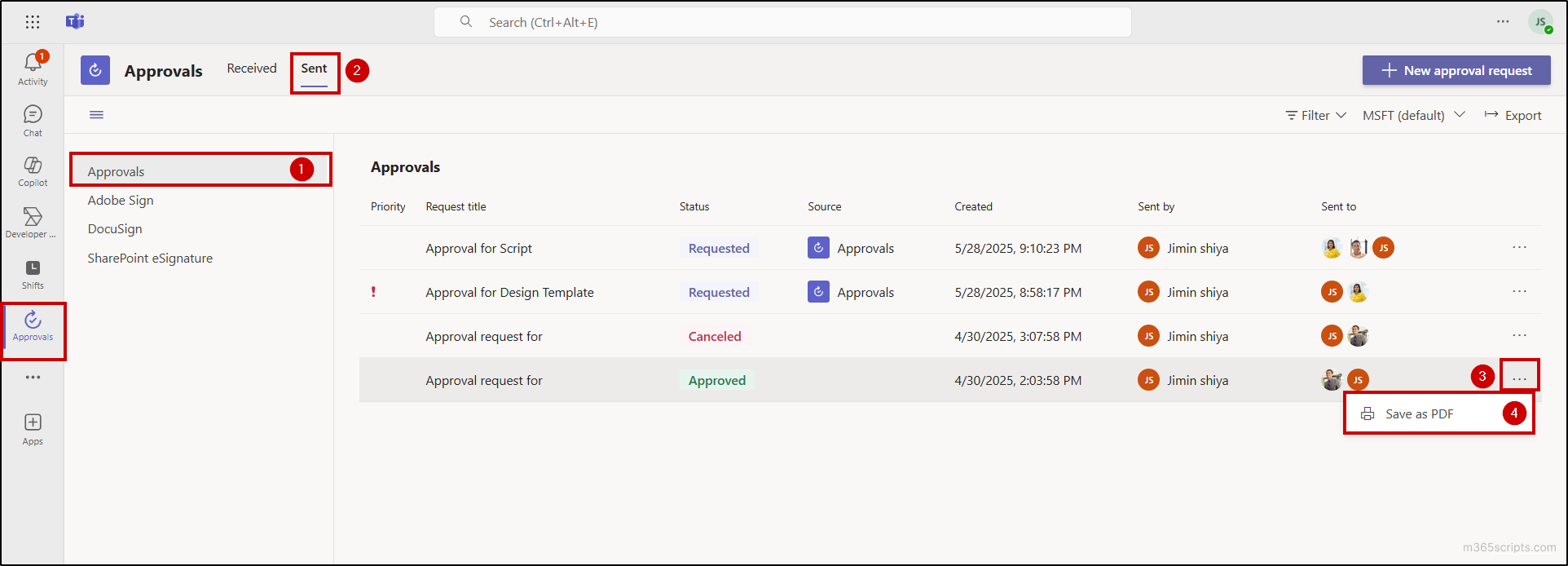Approvals App in Microsoft teams