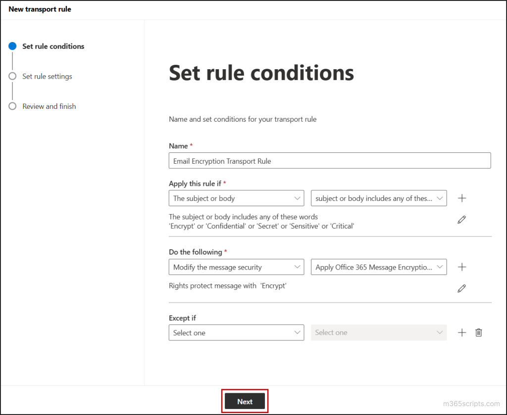 Automate Email Encryption with Mail Flow Rule in Microsoft 365