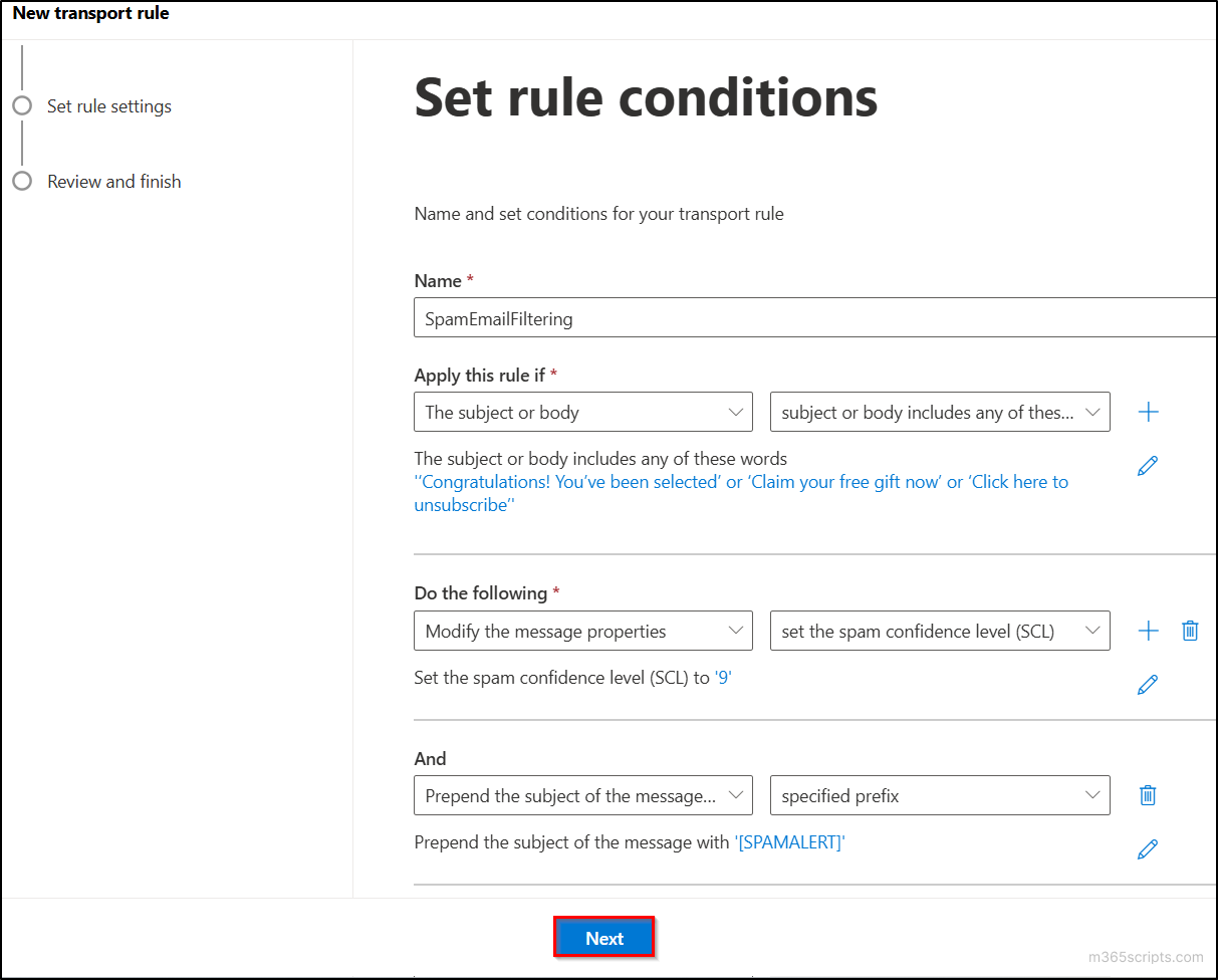 Filter Spam Using Mail Flow Rules in Exchange Online