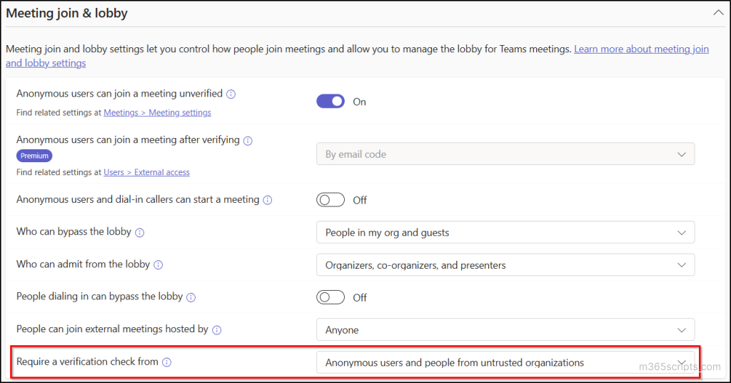 Require Verification Checks to Join Microsoft Teams Meetings