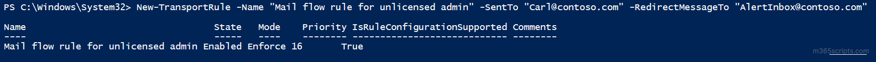 Set Up Mail Flow Rule for Unlicensed Admin in Microsoft 365
