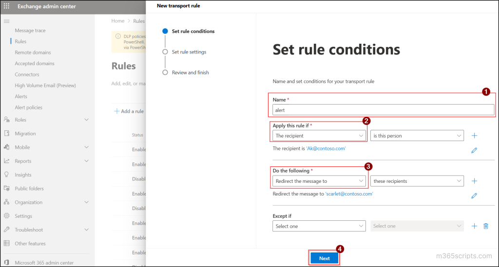 Set Up Mail Flow Rule for Unlicensed Admin in Microsoft 365