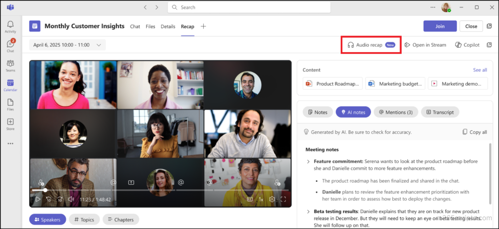 Get Audio Recap of Microsoft Teams Meetings