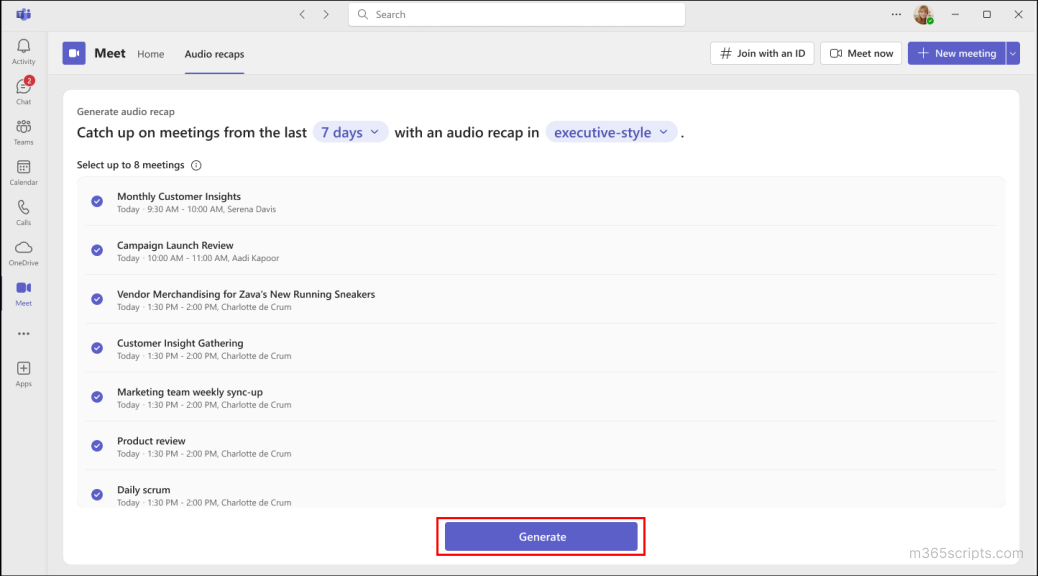 Get Audio Recap of Microsoft Teams Meetings