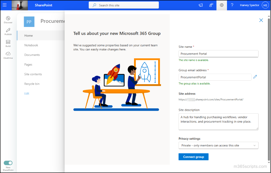 Connect Existing Team Site to New Microsoft 365 Group