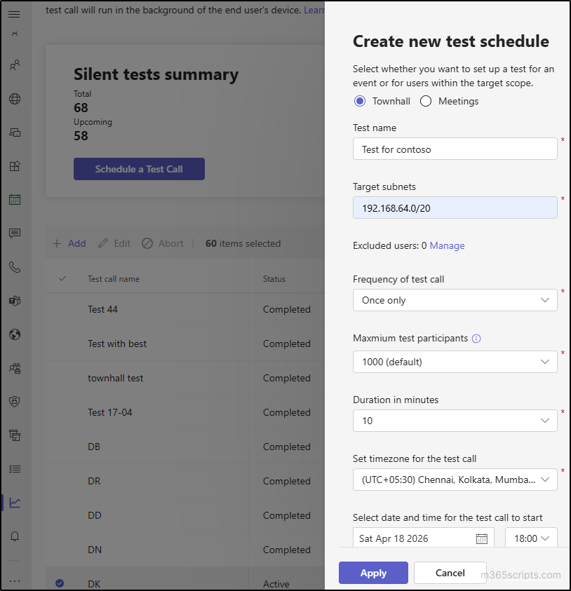 Teams Silent Testing for Proactive Call Quality Monitoring